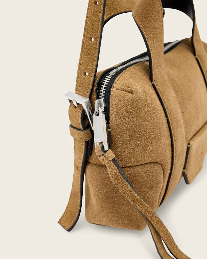 Ares Compact Suede Crossbody Biscuit Brown | ALLSAINTS Canada